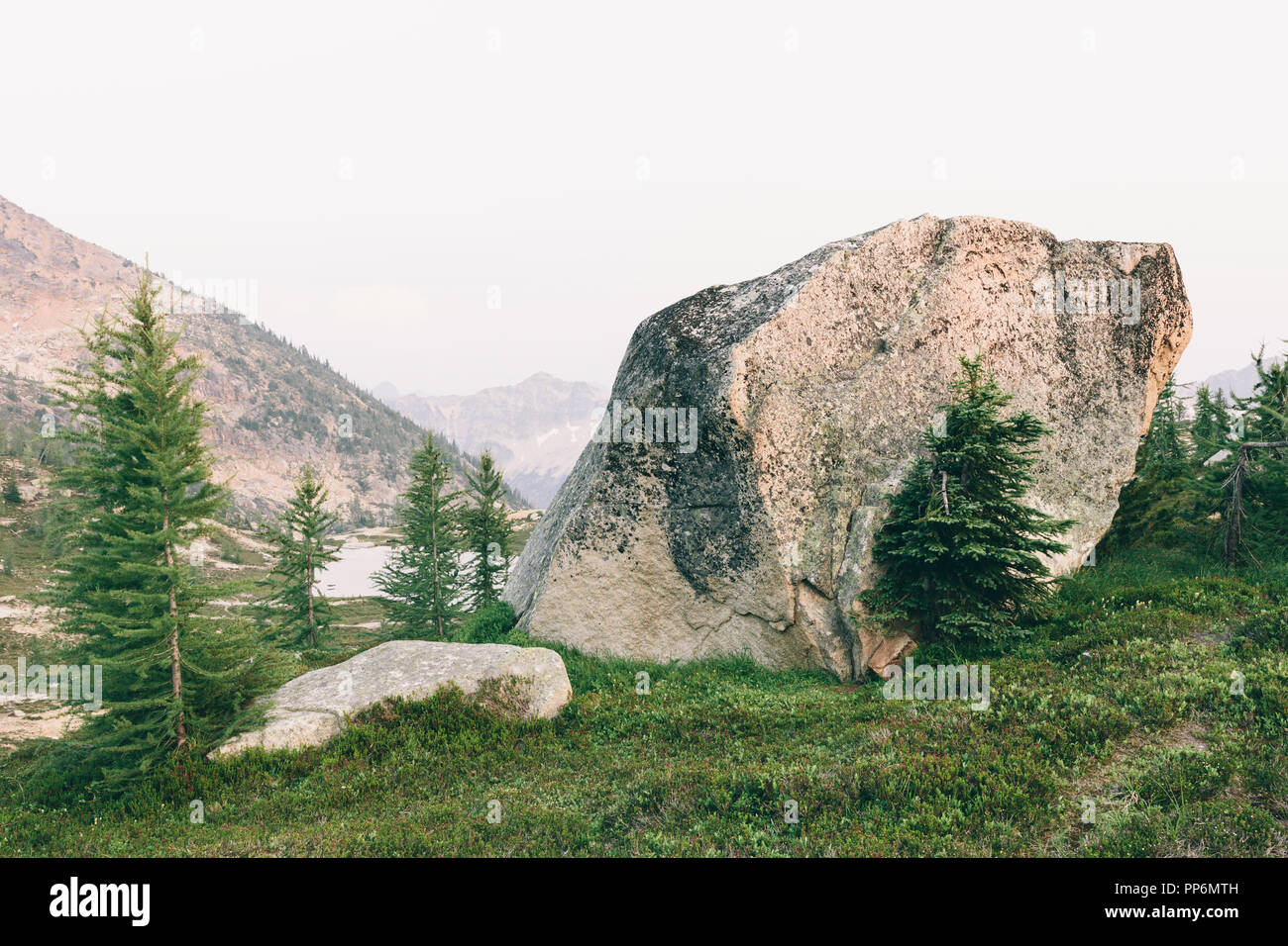 Rock formations in mountain alpine landscape, near Snowy Lakes, along ...