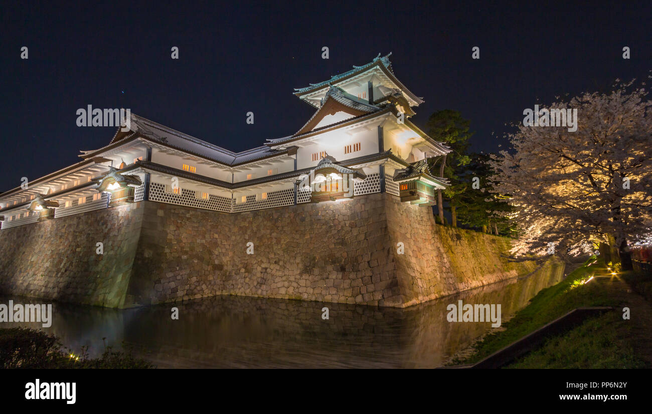 Japanese traditional castle by night, Kanazawa, Japan Stock Photo - Alamy