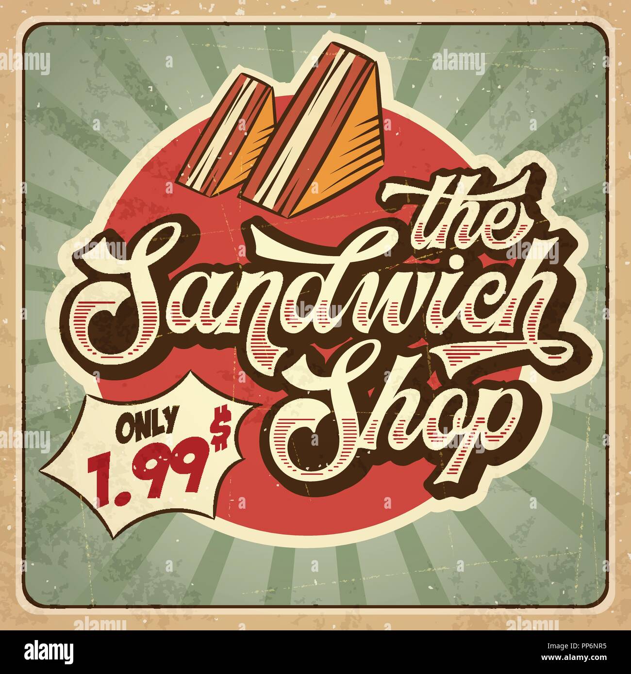 Retro advertising restaurant sign for sandwich shop. Vintage poster ...