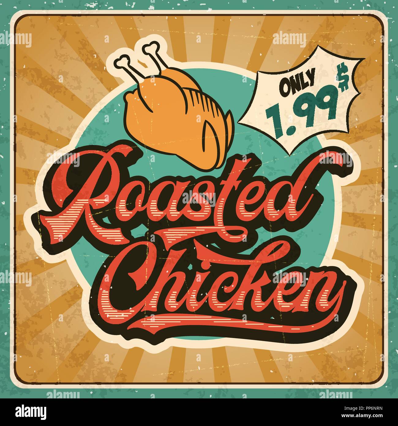 Retro advertising restaurant sign for roasted chicken. Vintage poster ...