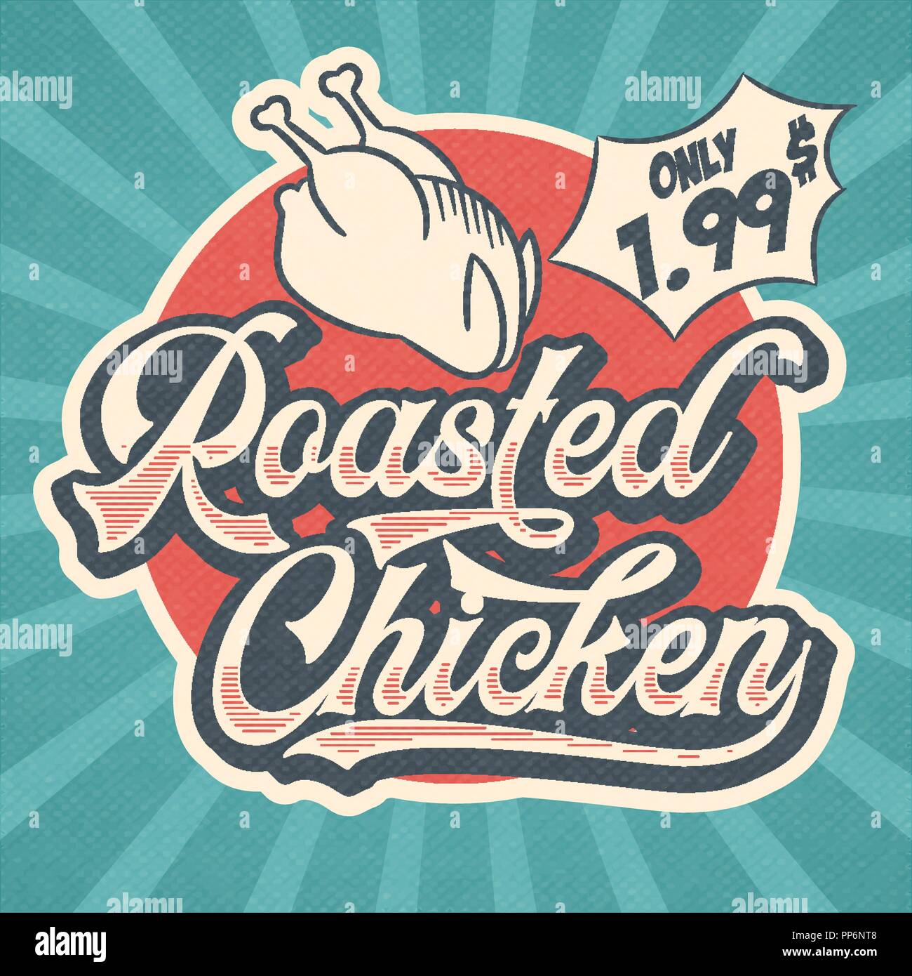Retro advertising restaurant sign for roasted chicken. Vintage poster ...