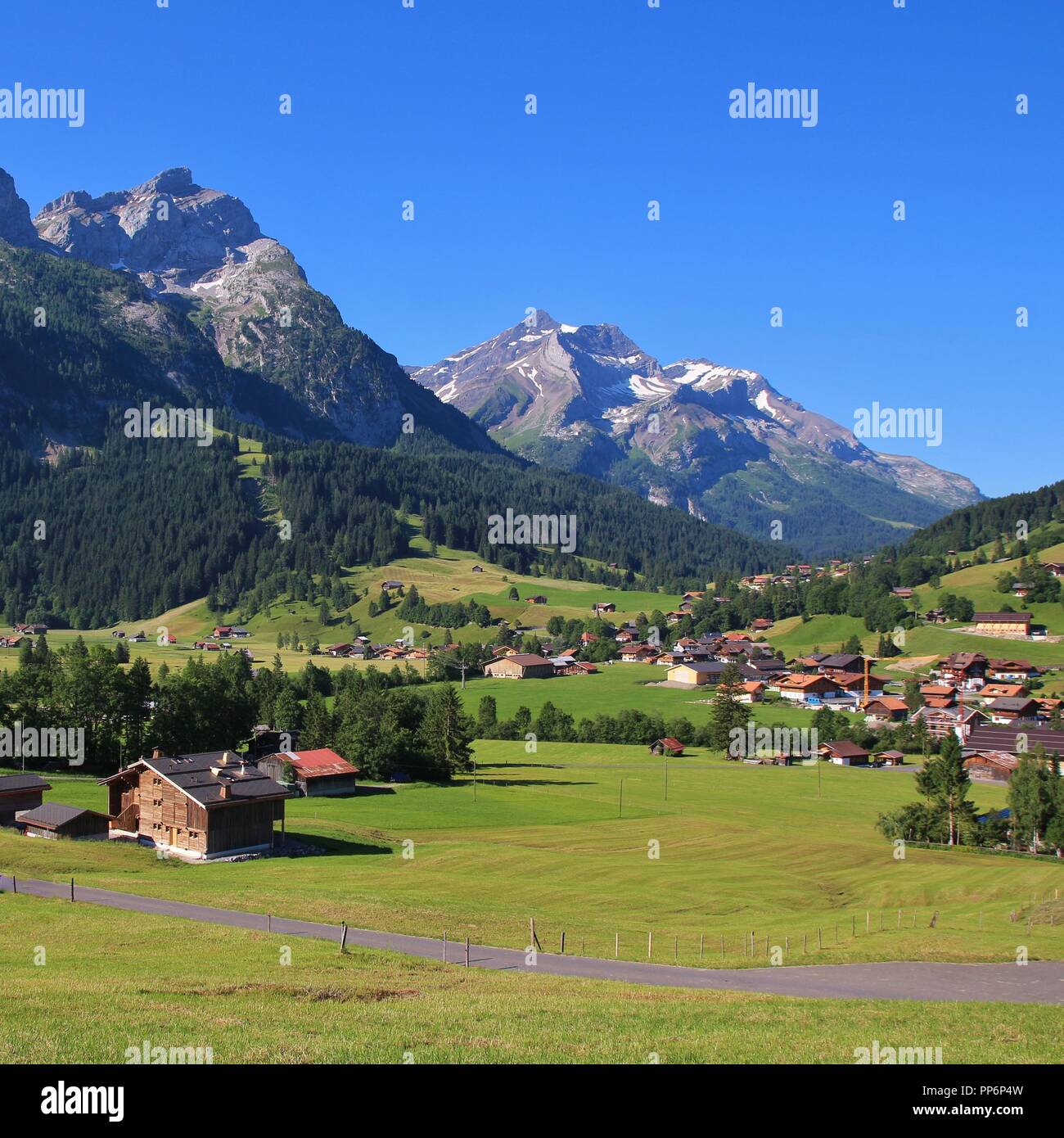 Village Gsteig bei Gstaad and Mount Oldenhorn, Saanenland Valley ...