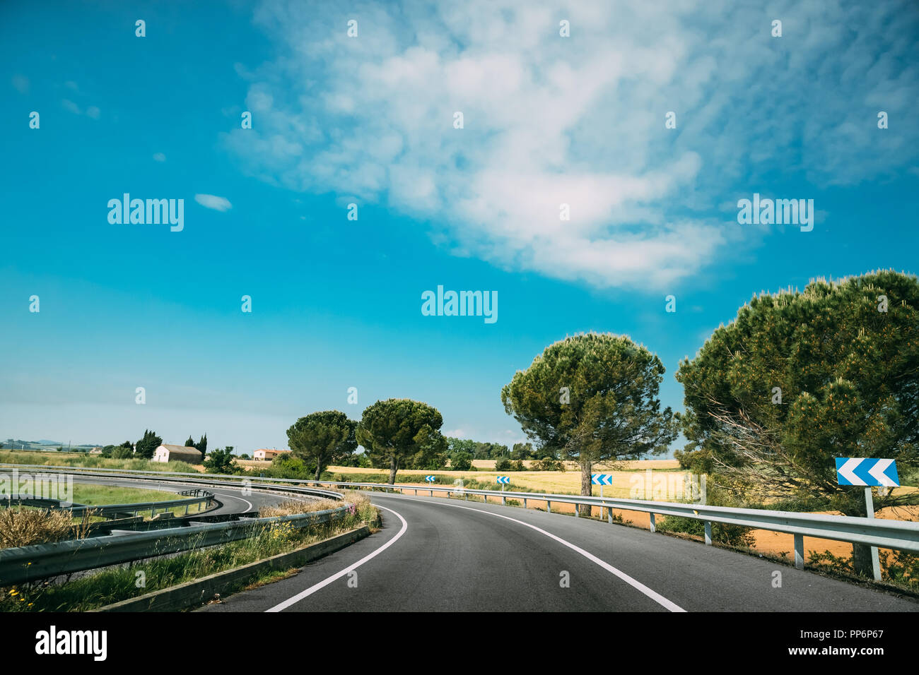 Beautiful Turn Of Asphalt Freeway, Motorway, Highway Against The ...