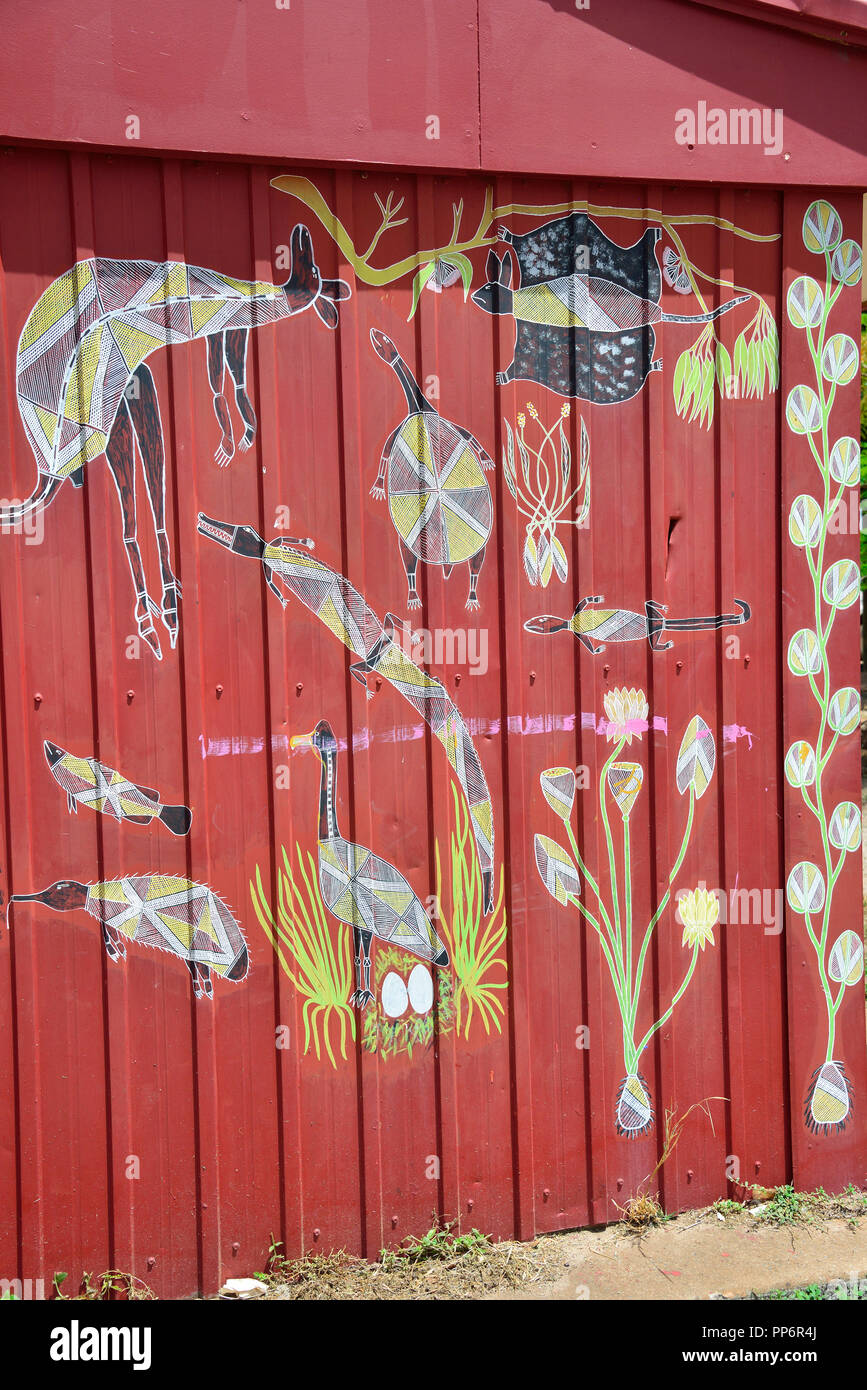 Paintings on the outside wall of the Injalak Arts and Crafts Centre ...