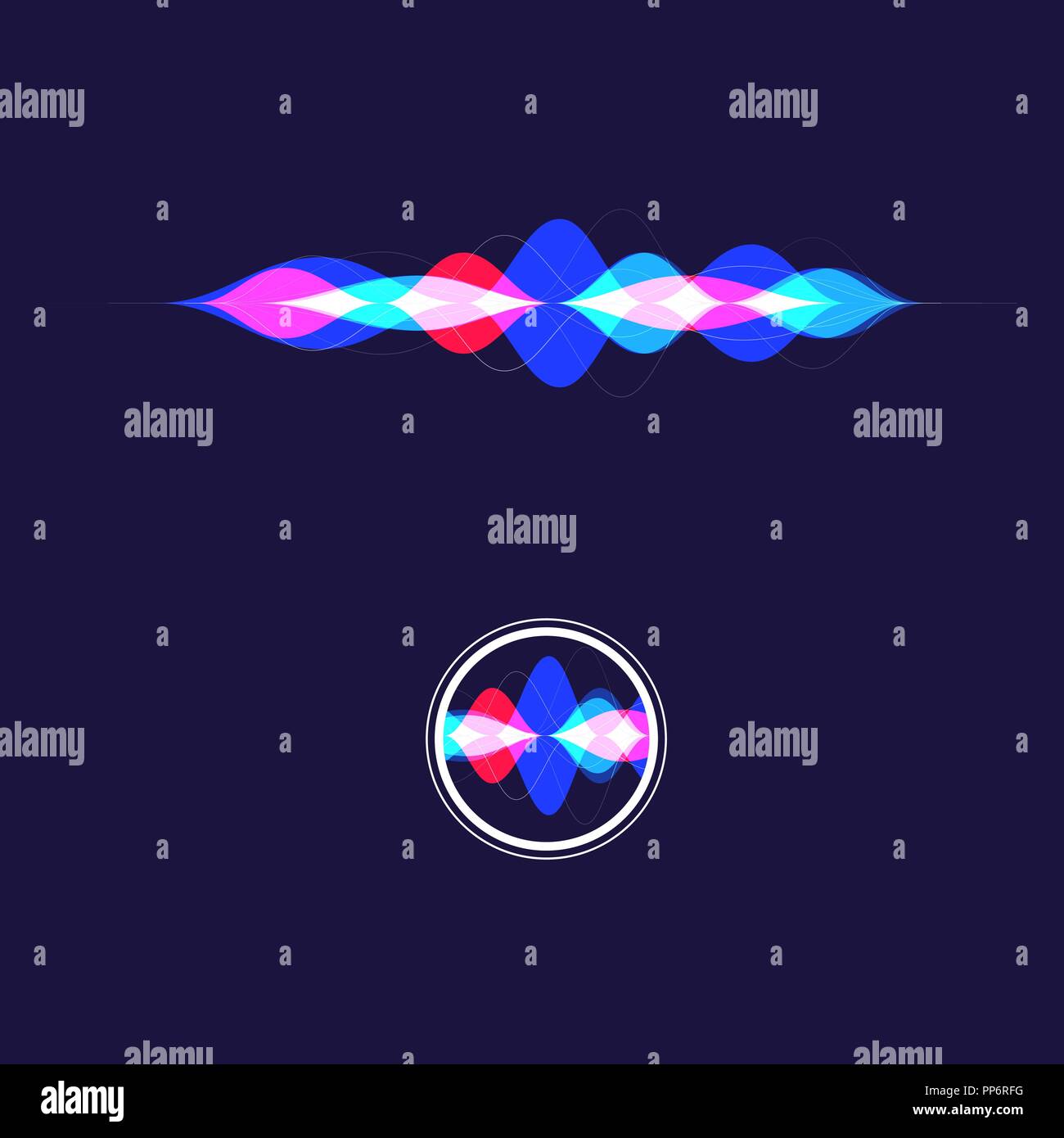Voice assistant sound waves isolated on dark blue background Stock ...