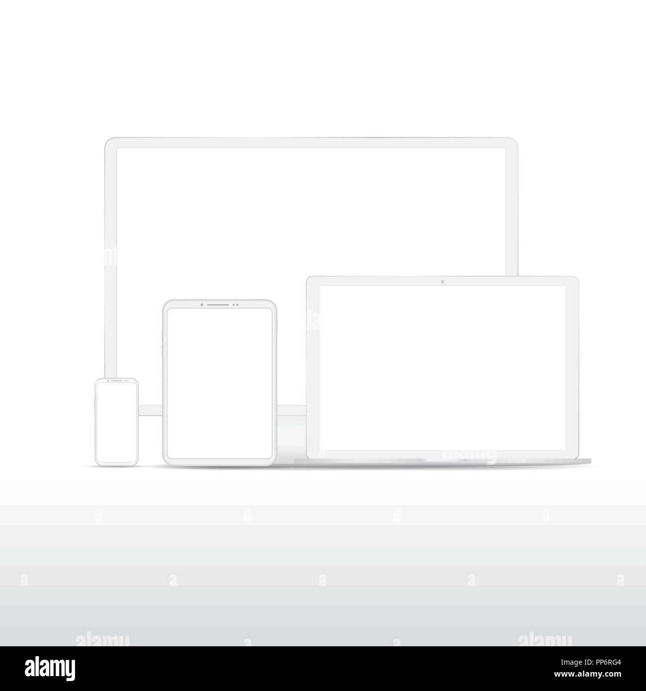 White custom made digital devices with empty screen isolated on white ...