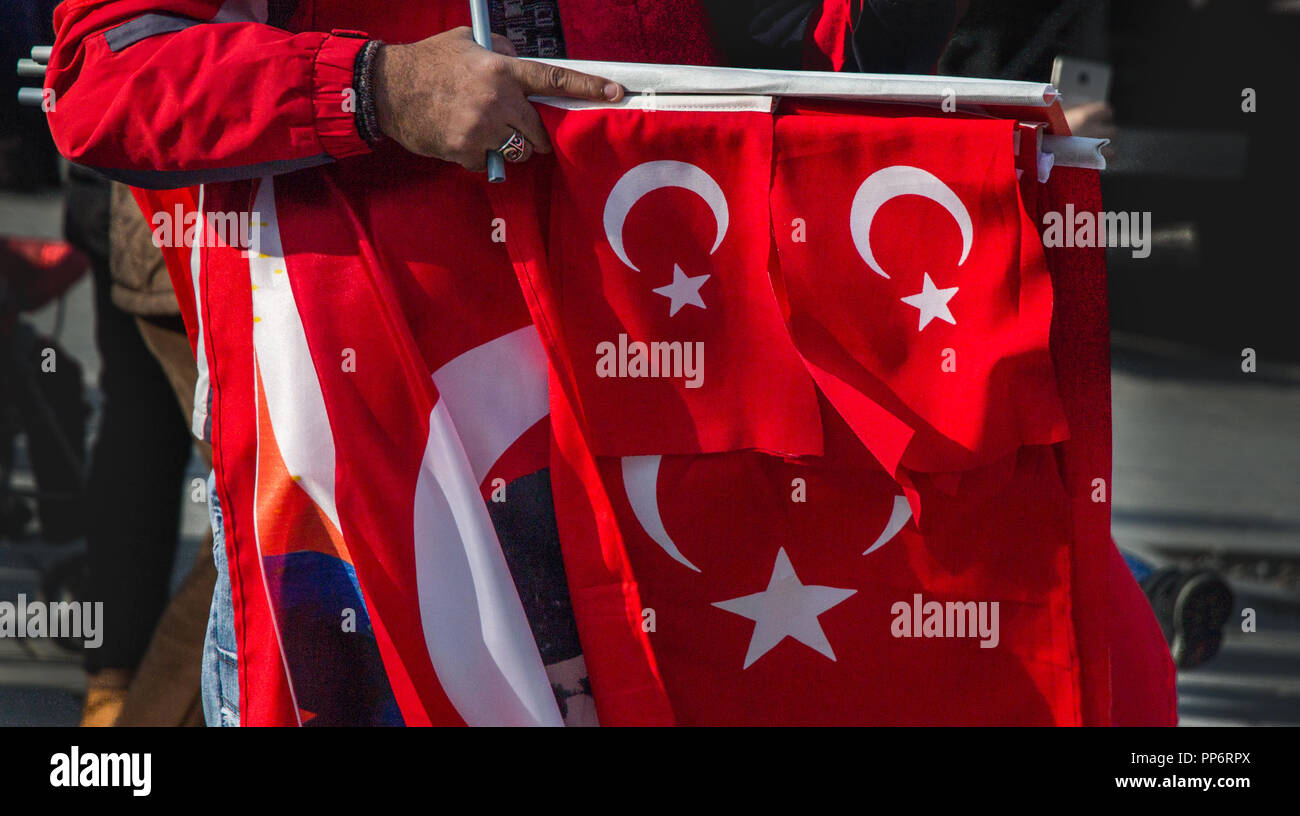 Turkish national flag hanging in the street in open air Stock Photo - Alamy