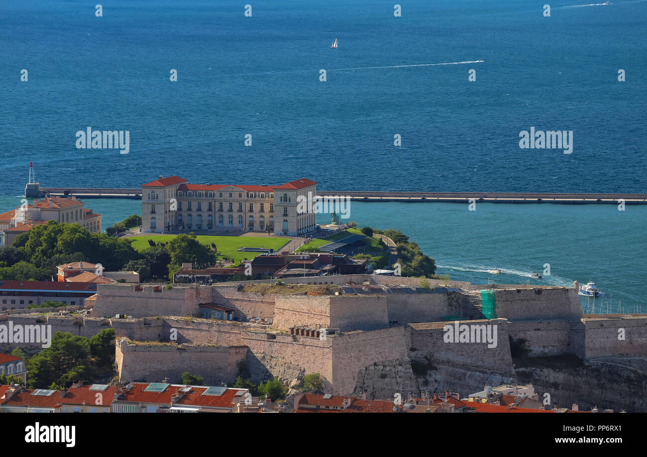 Aerial view of Fort Saint Nicholas and Pharo Palace in Marseille Stock ...