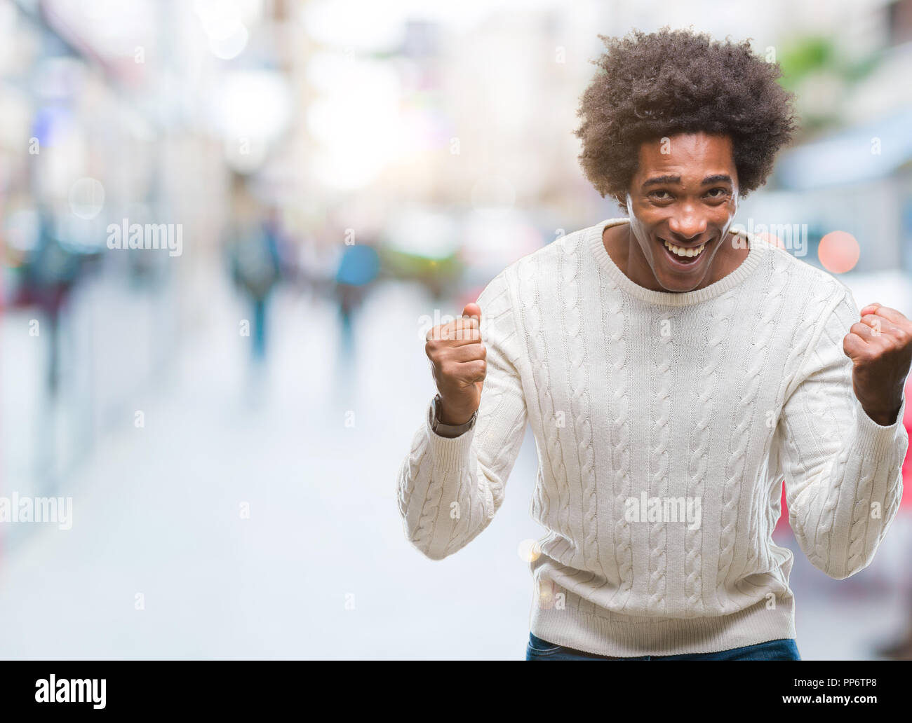 Happy afro american black man celebrating, very excited and confident ...