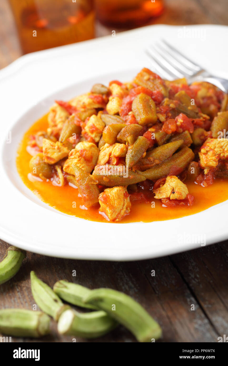 Ragout with chicken meat and okra Stock Photo - Alamy