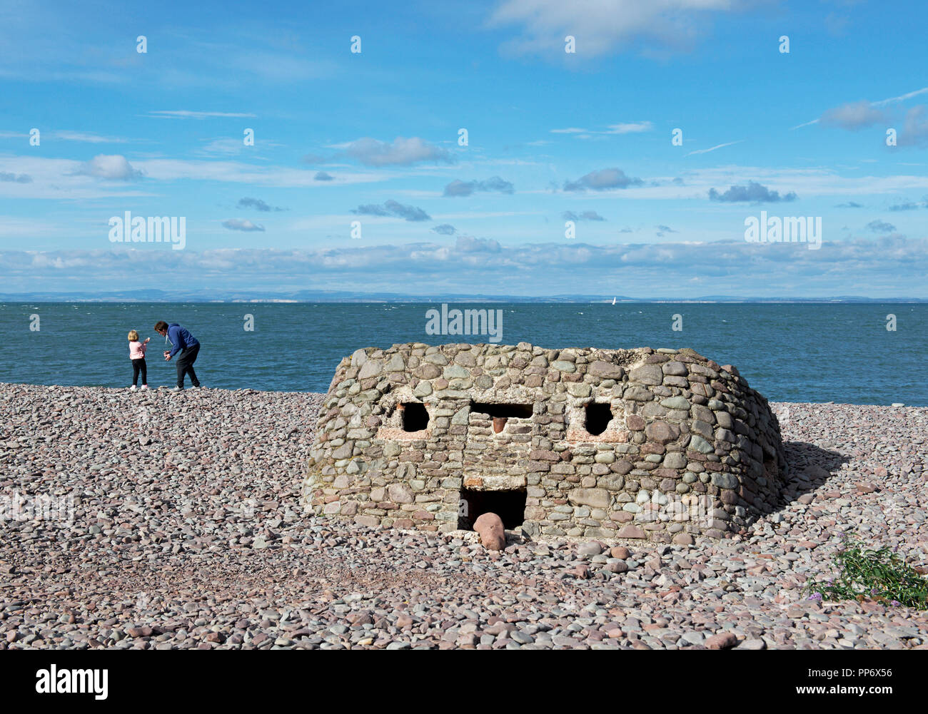 Wartime pillbox on beach, Porlock Weir, Somerset, England UK Stock ...