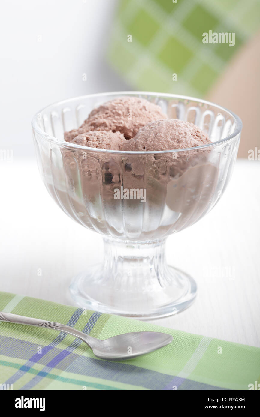 Chocolate ice cream in the glass bowl Stock Photo - Alamy