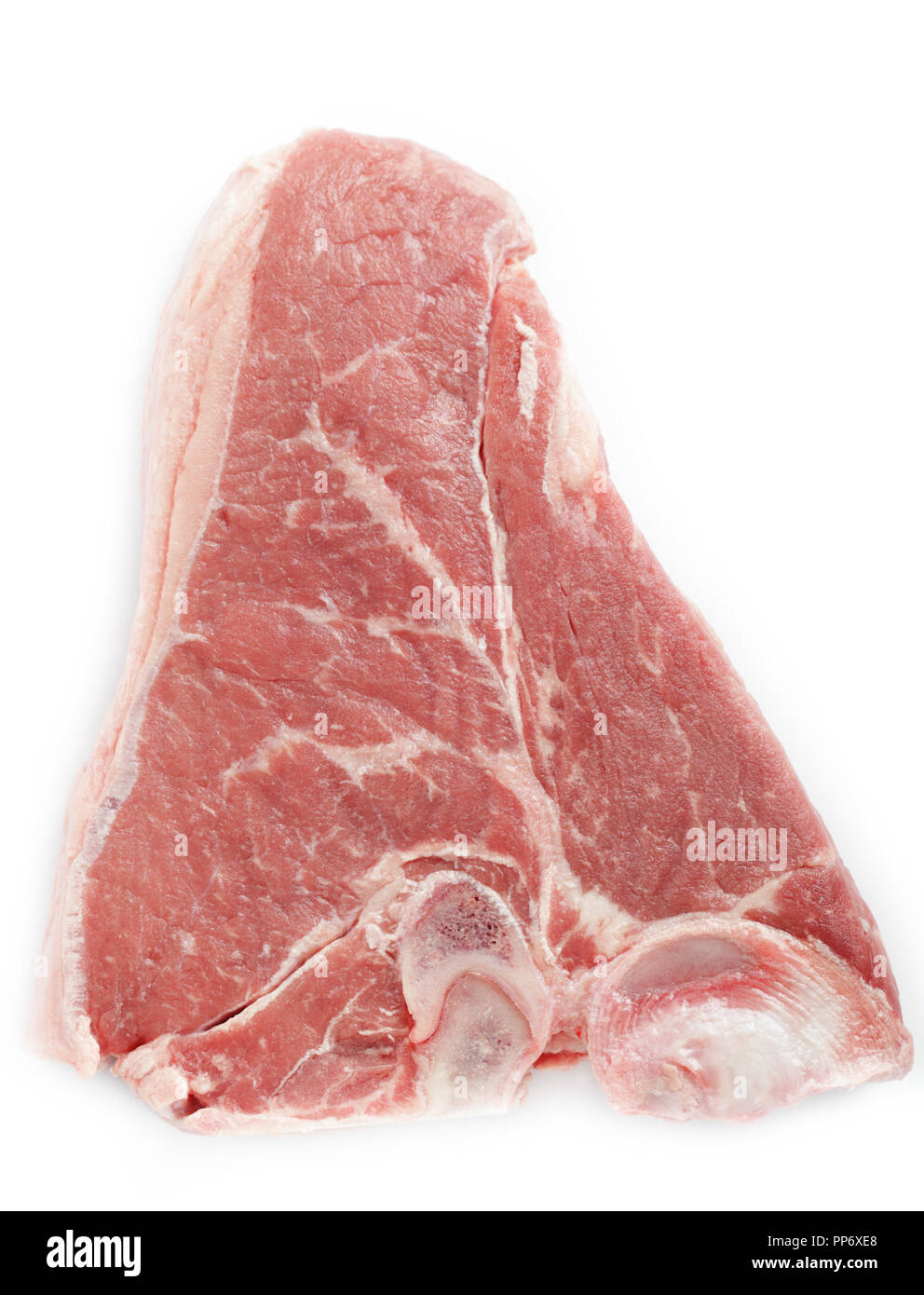 Raw T-bone steak isolated on white background. Top view Stock Photo - Alamy