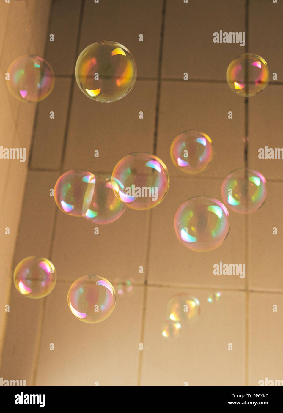Blown soap bubbles floating free in the air Stock Photo - Alamy