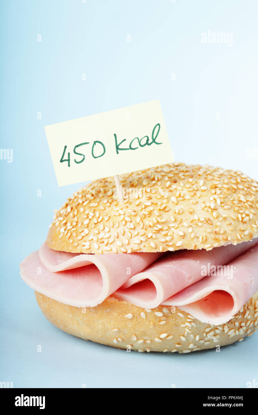 Sandwich with ham and the label with its nutritional value Stock Photo ...