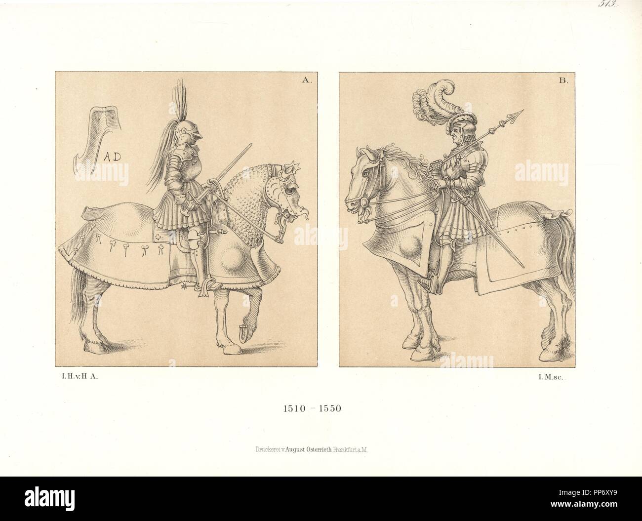 Knights on horseback, first half of the 16th century. Knight in full ...