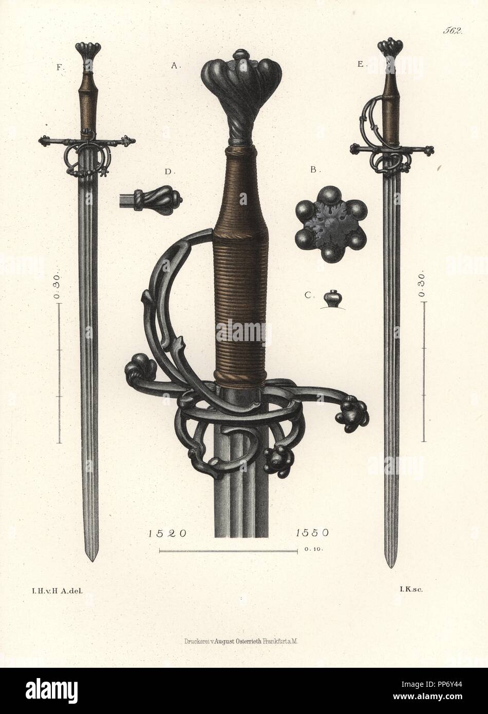 Swiss swords, early 16th century, showing hilt, guard and blade ...