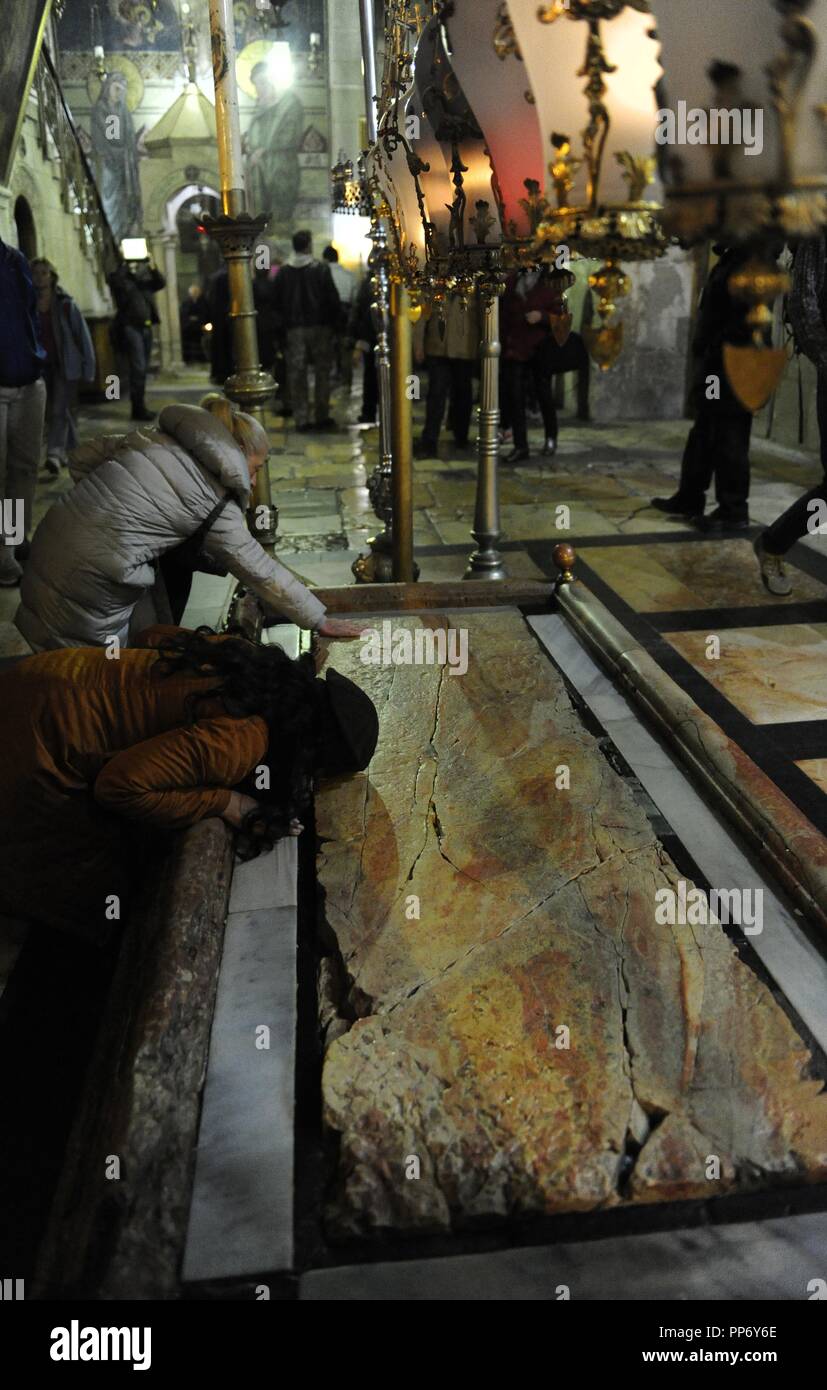 Israel. Jerusalem. Church of the Holy Sepulchre. Stone of the Anointing ...