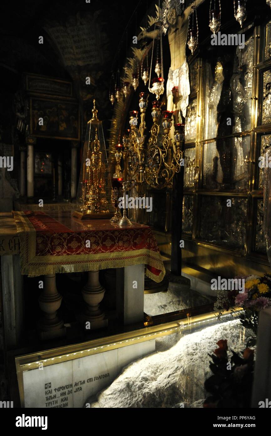 Israel. Jerusalem. Church of the Holy Sepulchre. Golgotha altar. Greek ...
