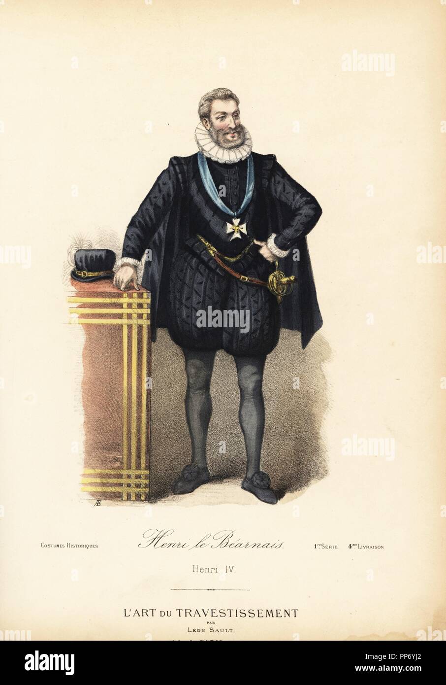 Costume of Henry IV of France, le Bearnais, 16th century. Lace ruff ...