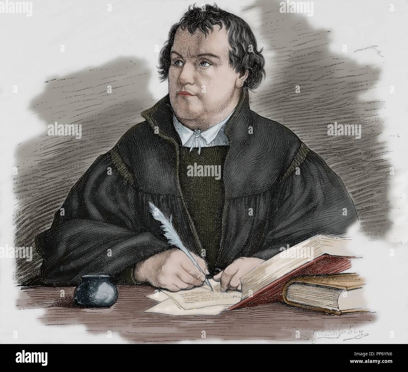 Martin Luther (1483-1546). German reformer. Engraving by G. Spangerberg ...