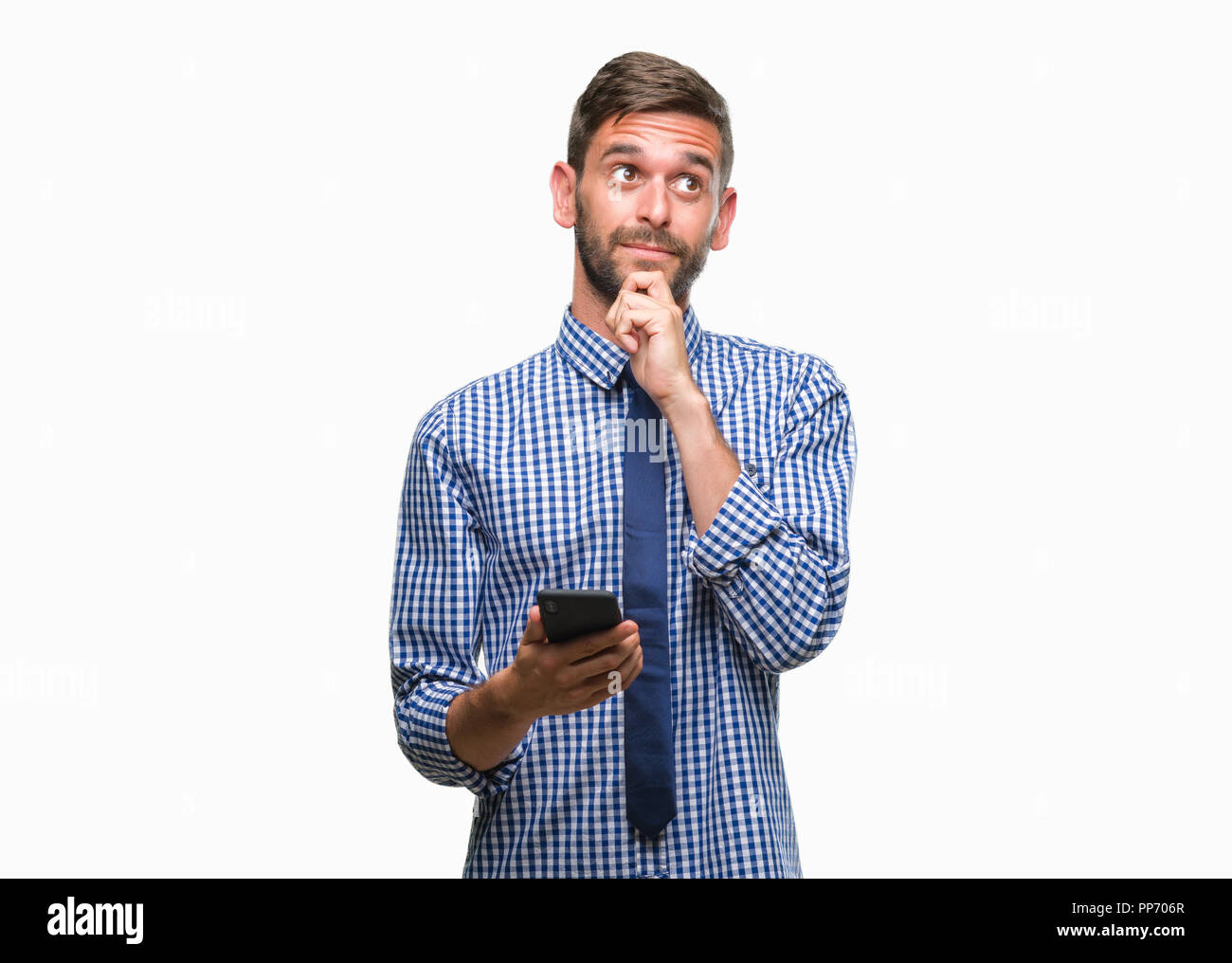 Young hadsome man texting sending message using smartphone over ...