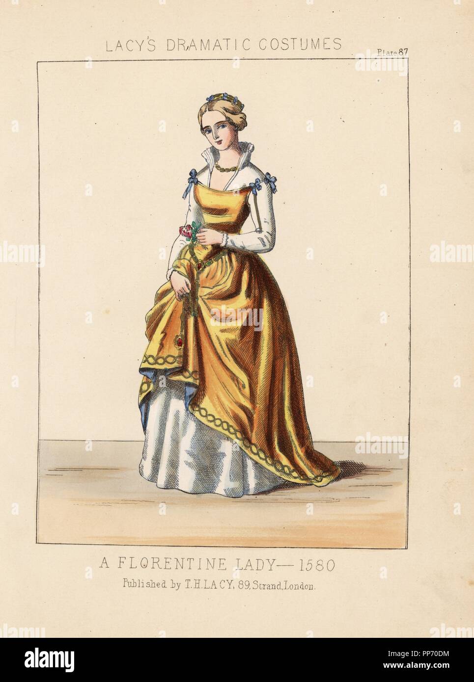 Costume of a Lady of Florence, 1580. She wears a gold velvet bodice and ...