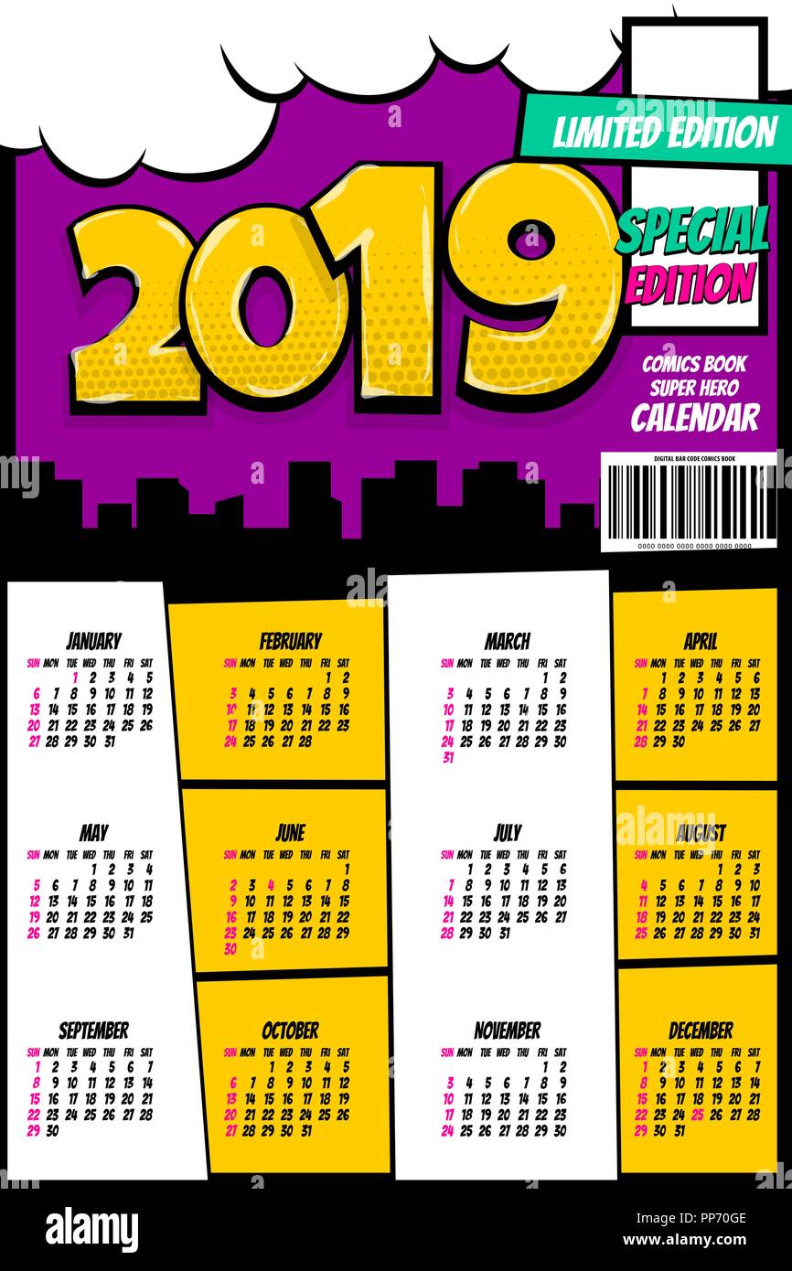 2019 retro super hero calendar pop art Stock Vector Image & Art - Alamy