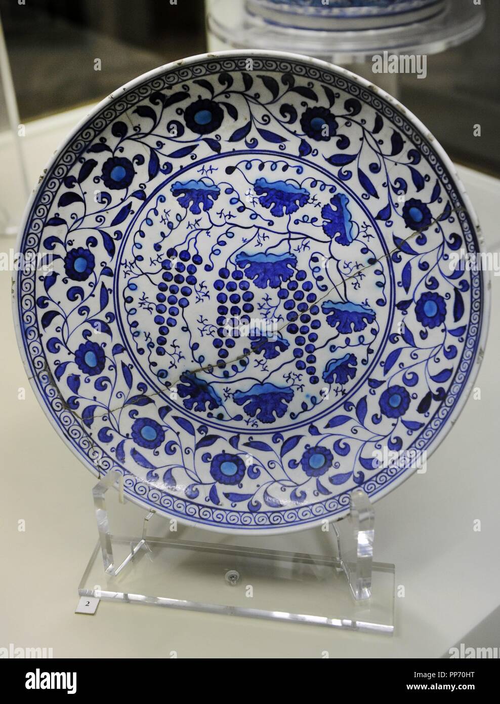 Blue and white plate with turquoise, 1530-1545. Glazed. Iznik. Tiled ...