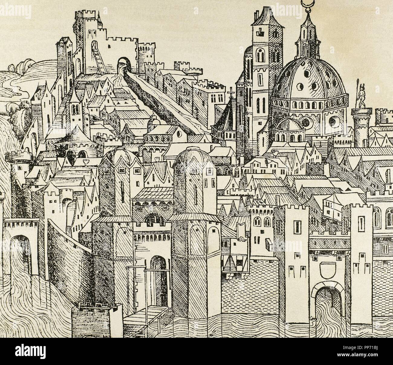 Italy. Padua city in the 16th century. Engraving Stock Photo - Alamy