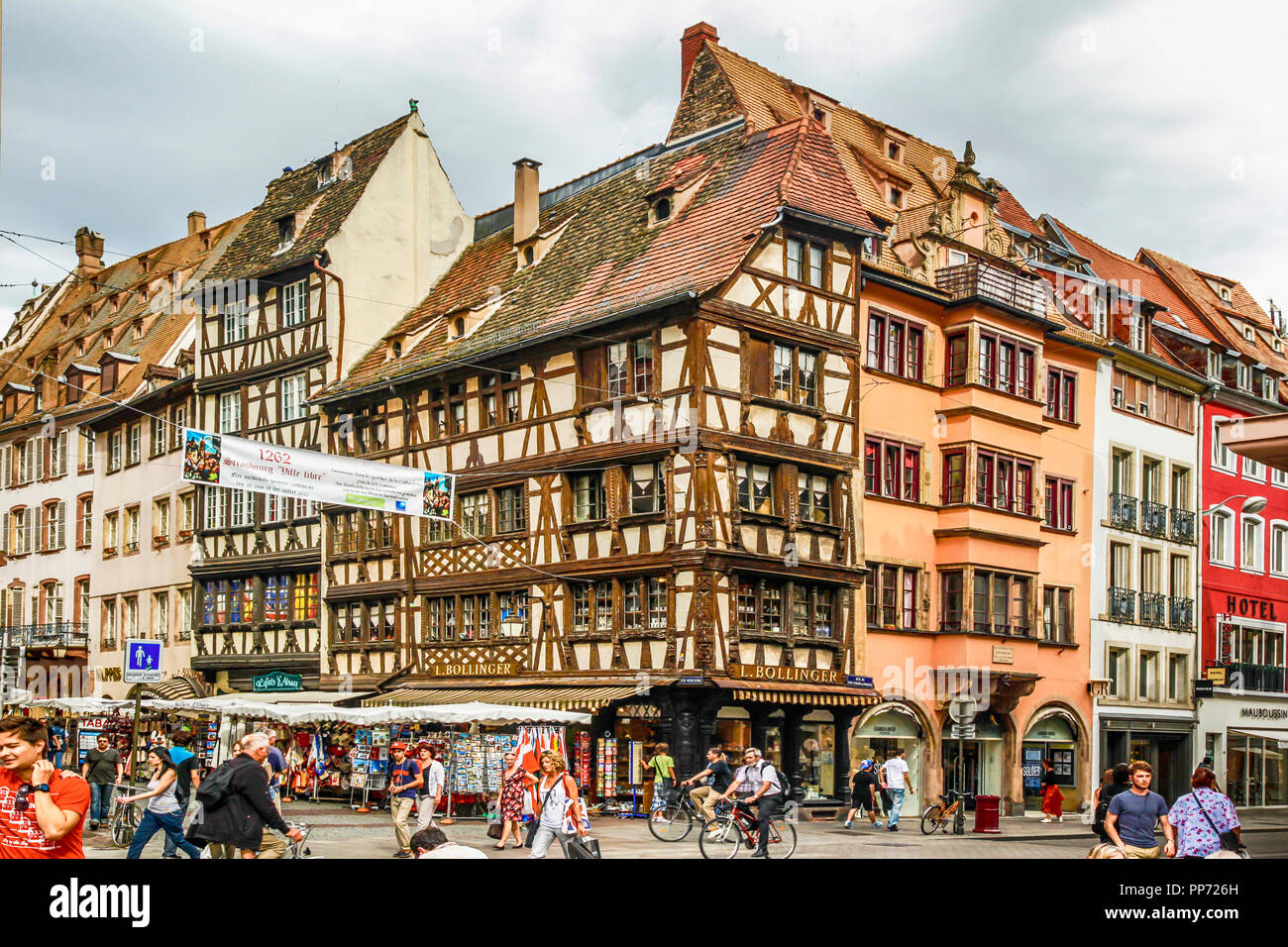 People in Place Gutenberg in the old part of the city of Strasbourg ...