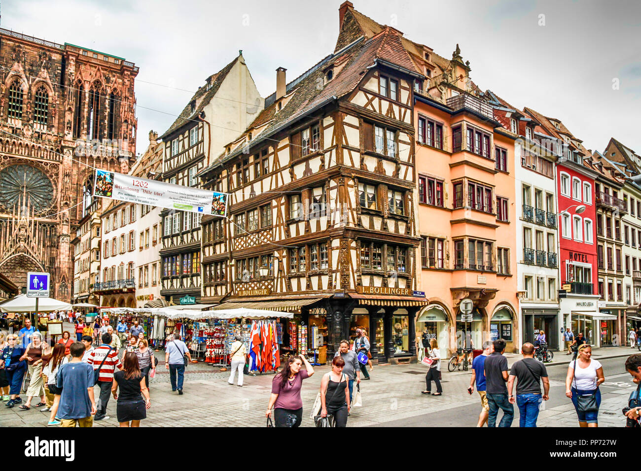 People in Place Gutenberg in the old part of the city of Strasbourg ...