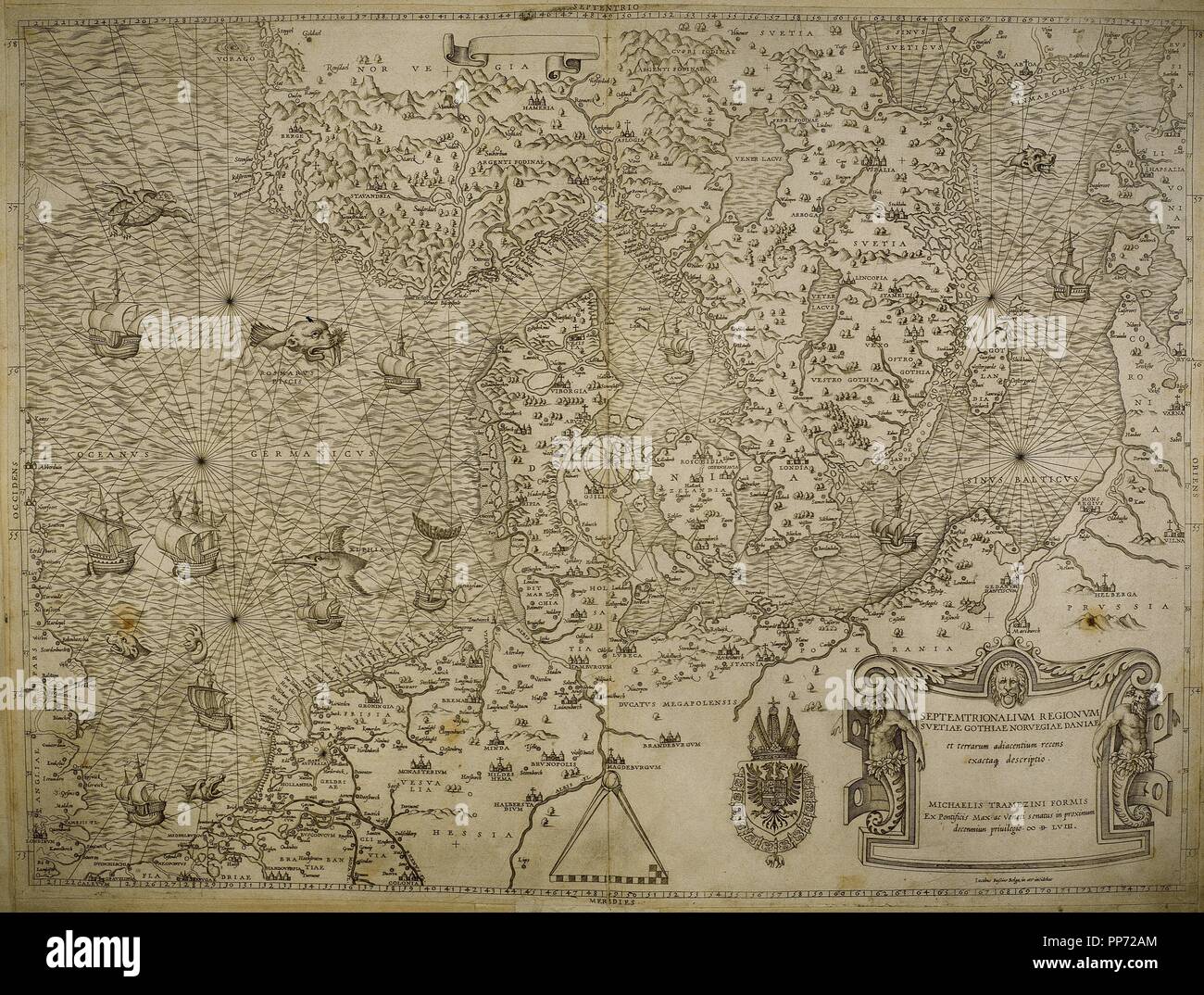 Map of Friesland. Netherlands. Made by Michaelis Tramezini, 1558 ...