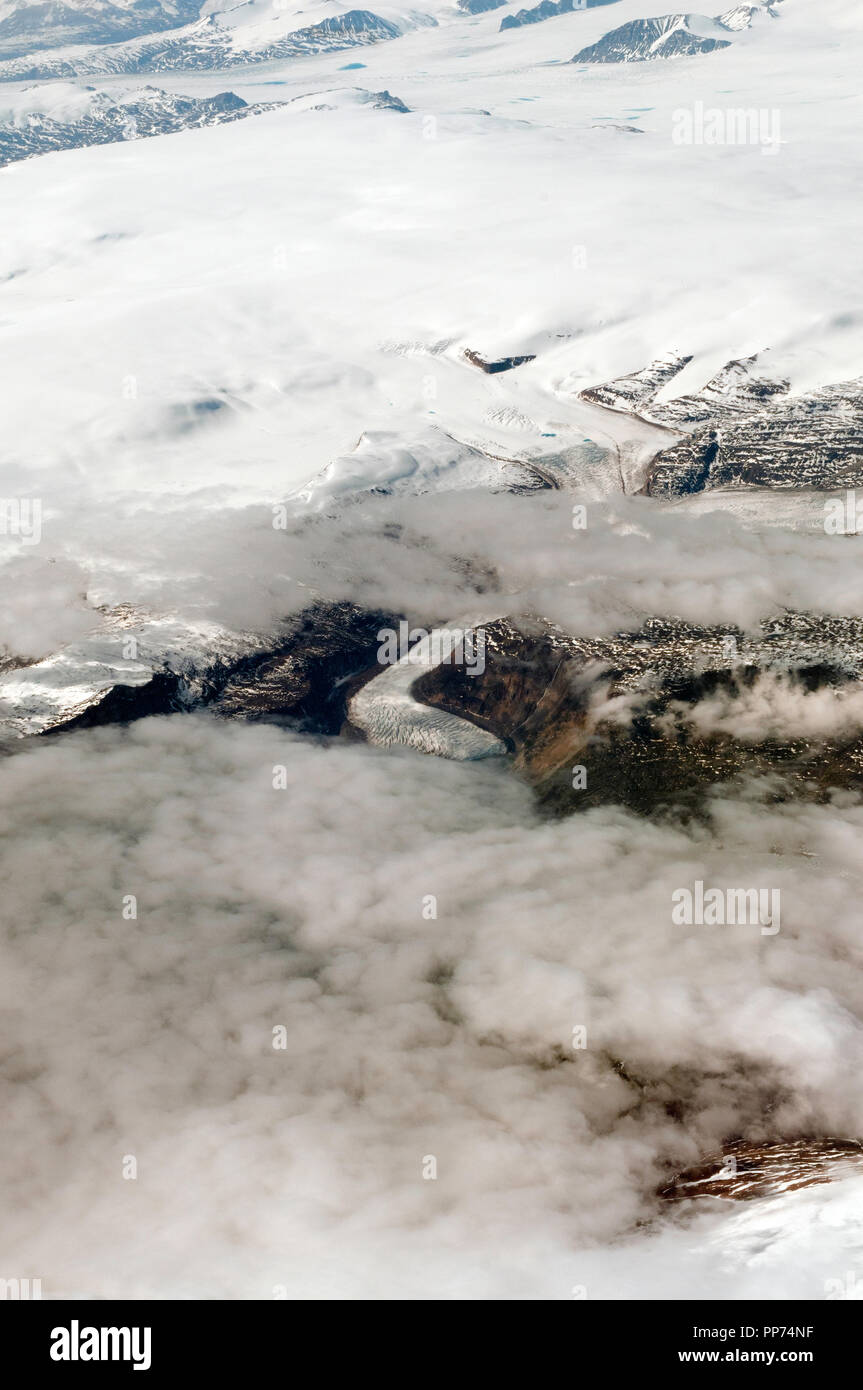 Aerial view of Greenland, glaciers, glacial melt, ice flows and blue ...