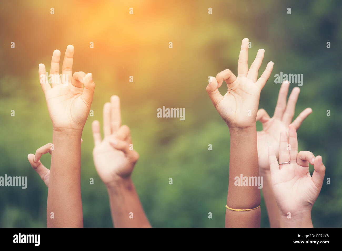 many people hands, success business concept Stock Photo - Alamy