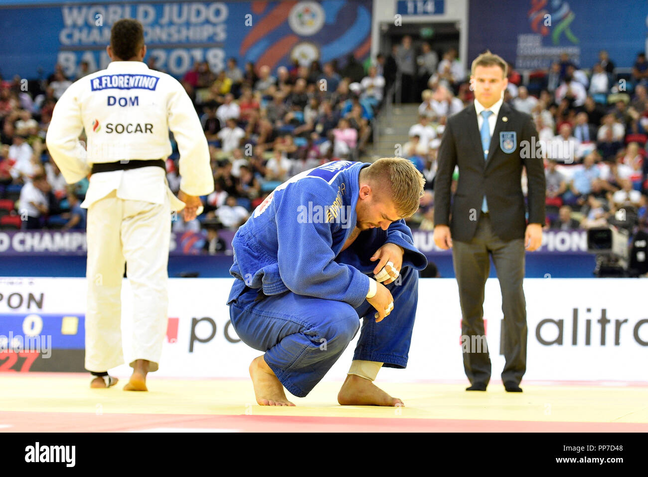 Baku, Azerbaijan. 24th Sep, 2018. Czech judoka David Klammert (in blue ...