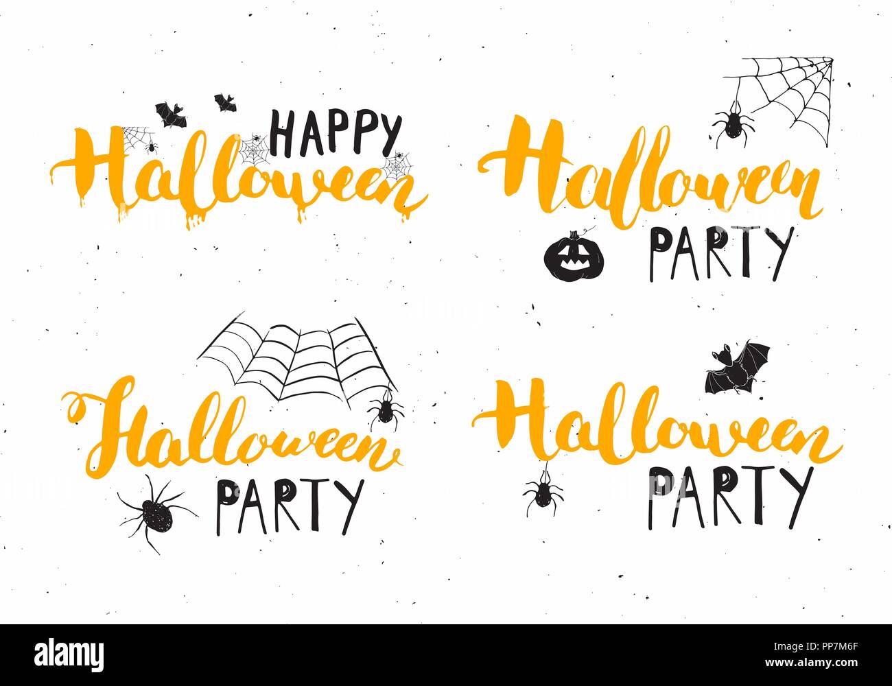 Halloween greeting cards set. Lettering calligraphy sign and hand drawn ...