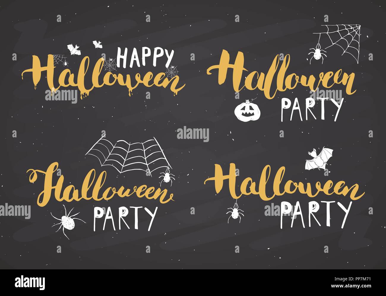Halloween greeting cards set. Lettering calligraphy sign and hand drawn ...