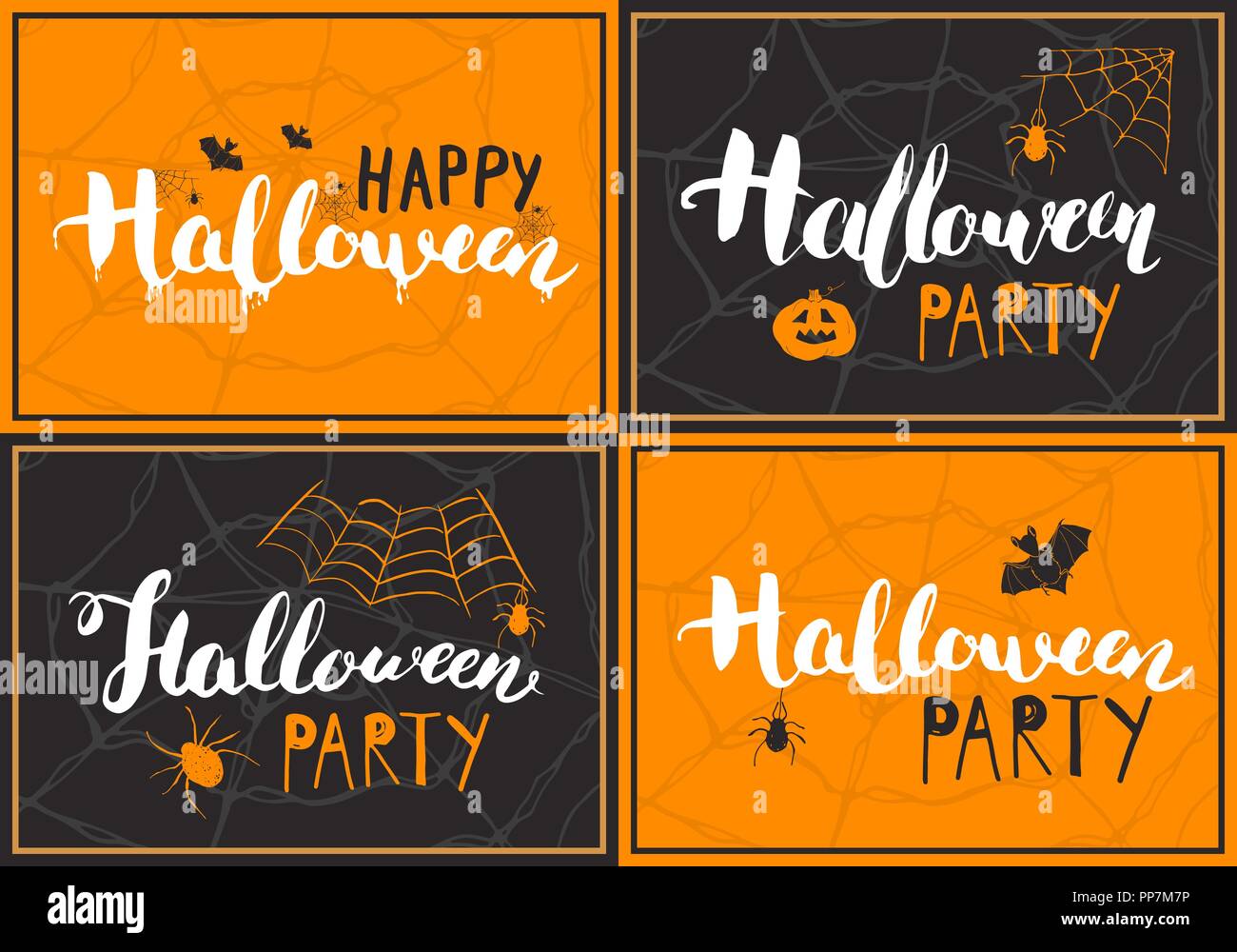 Halloween greeting cards set. Lettering calligraphy sign and hand drawn ...