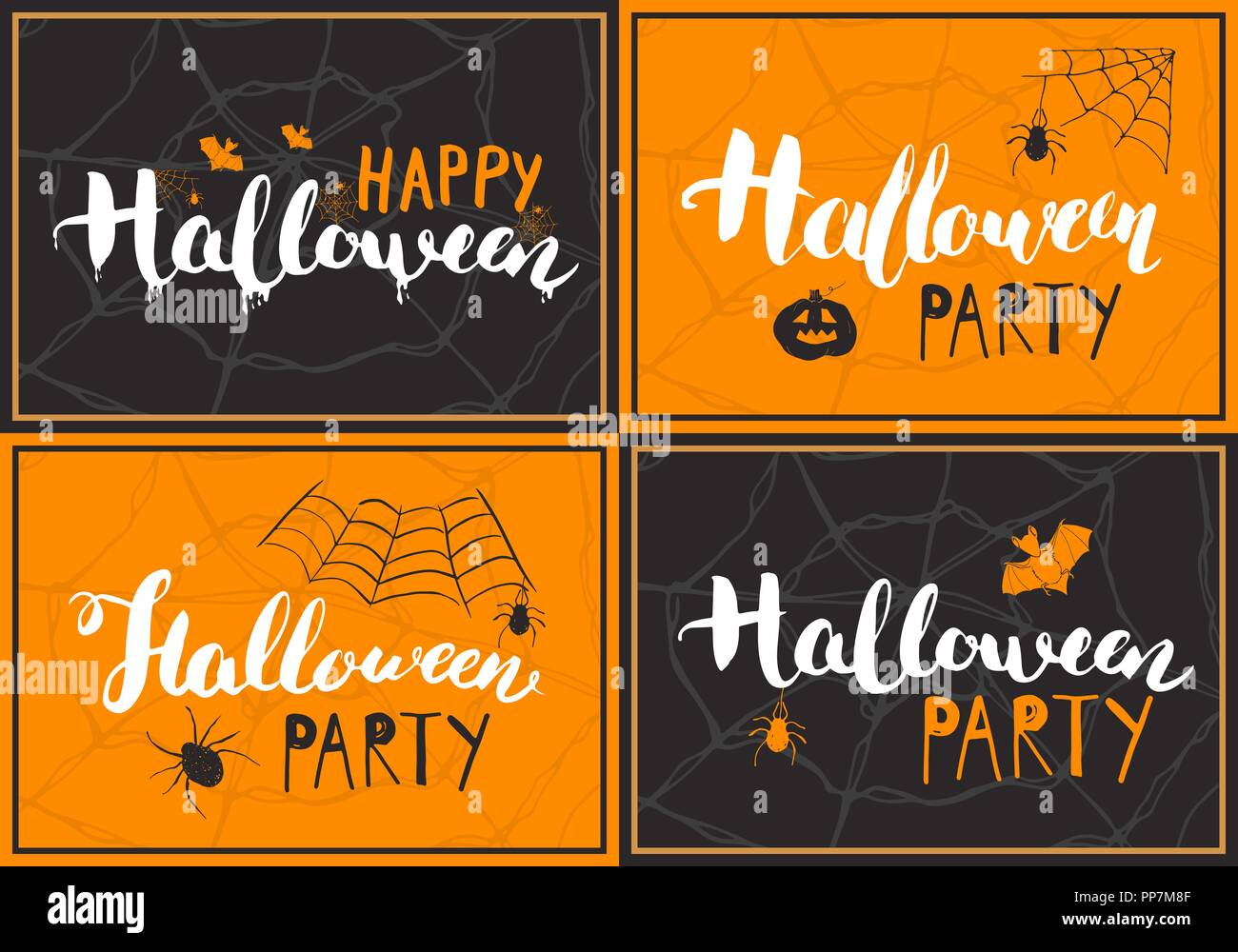 Halloween greeting cards set. Lettering calligraphy sign and hand drawn ...