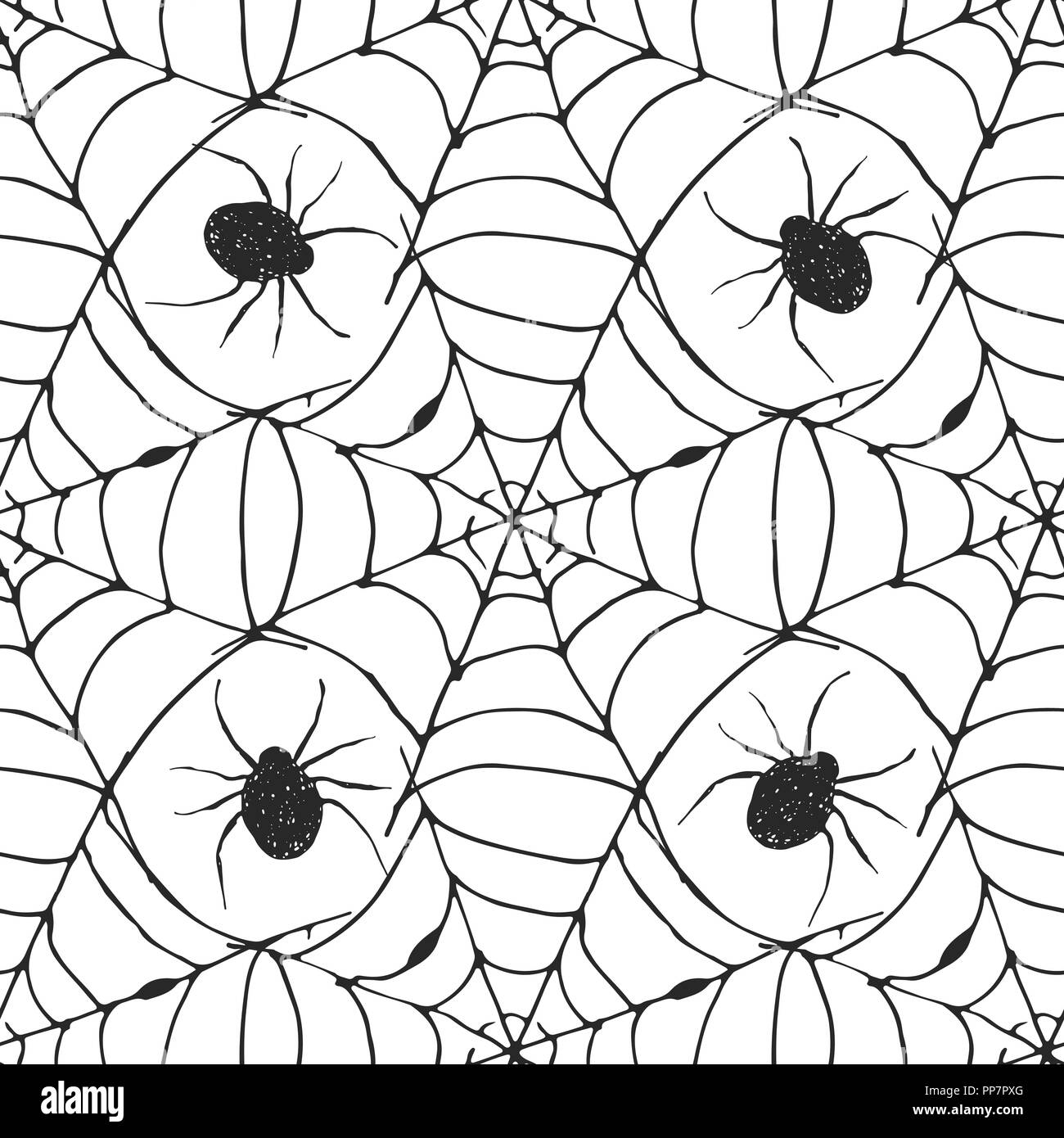 Spider web seamless pattern vector illustration. Hand drawn sketched ...