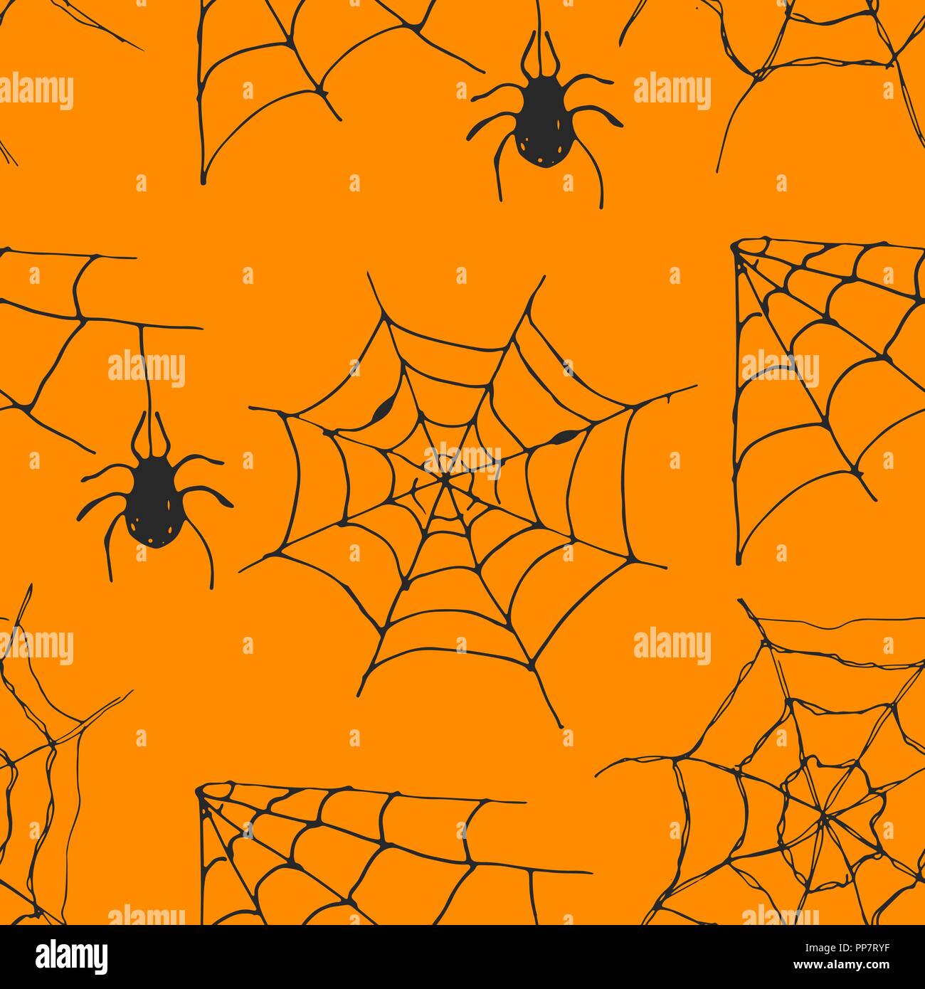Spider web seamless pattern vector illustration. Hand drawn sketched ...