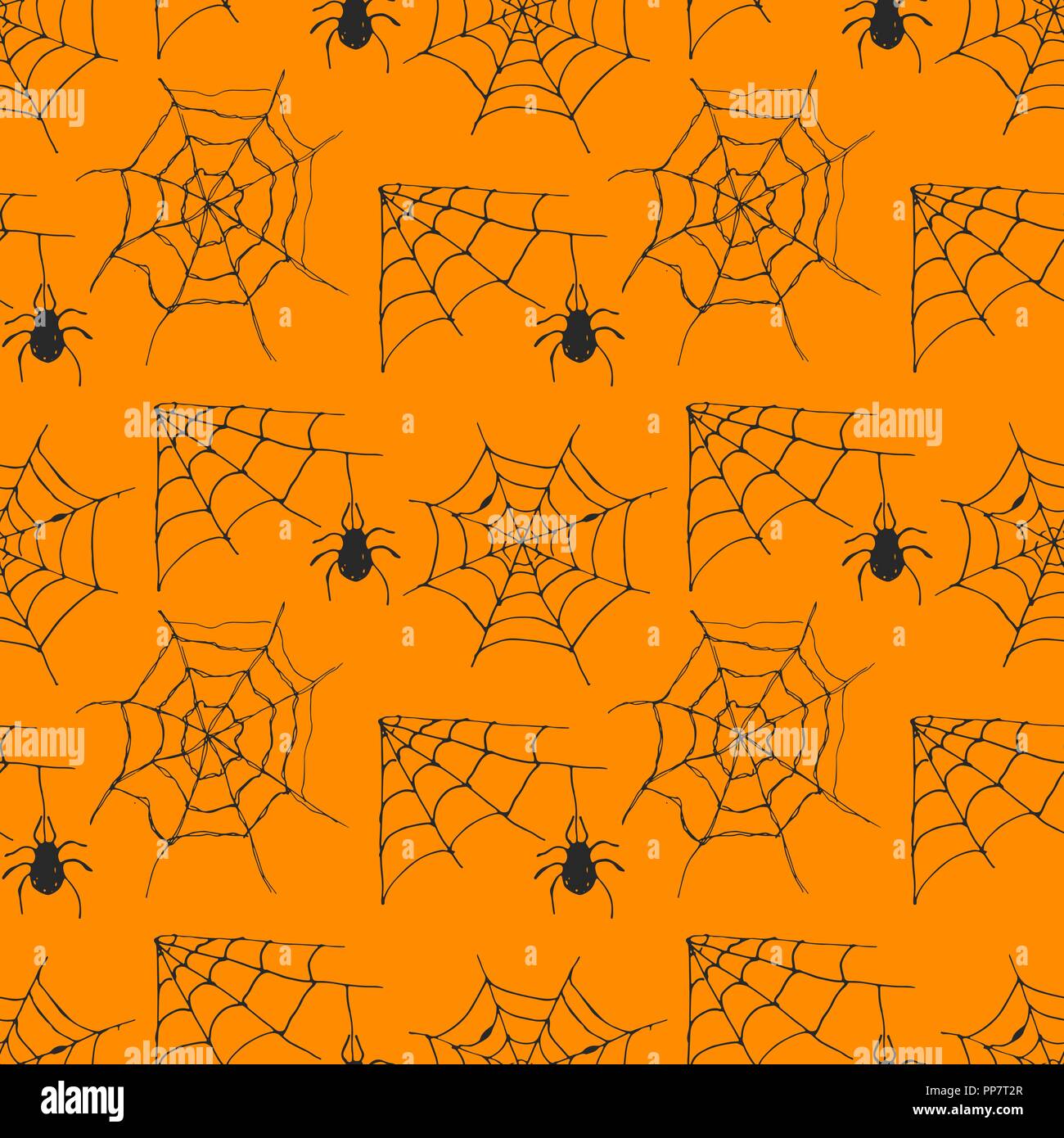 Spider web seamless pattern vector illustration. Hand drawn sketched ...