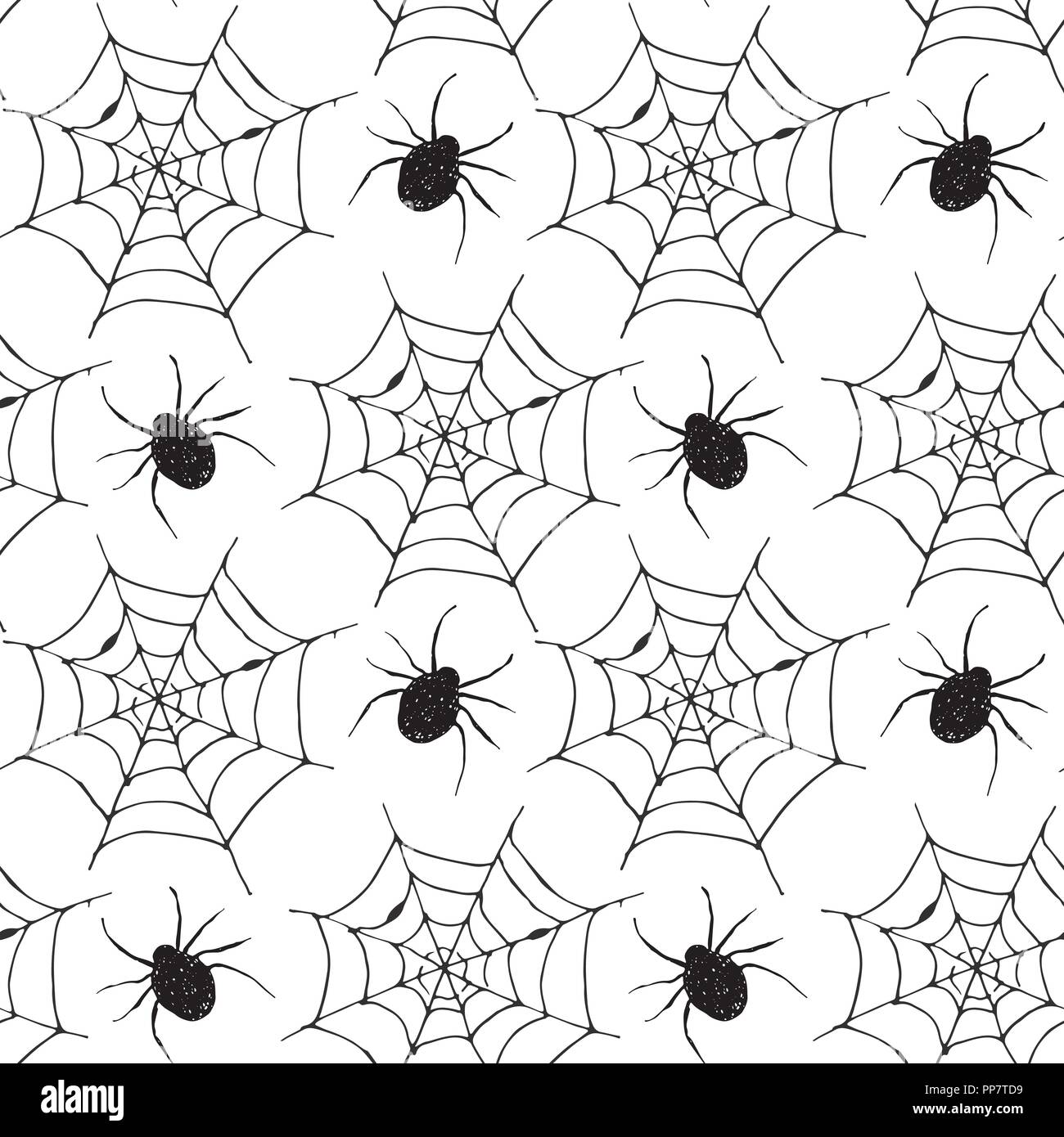Spider web seamless pattern vector illustration. Hand drawn sketched ...