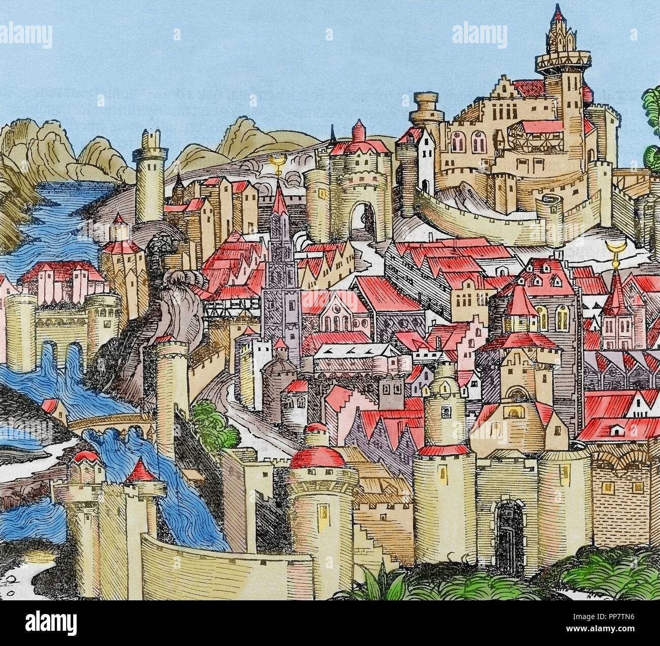 Italy. Pisa. Engraving. 16th century. Colored Stock Photo - Alamy