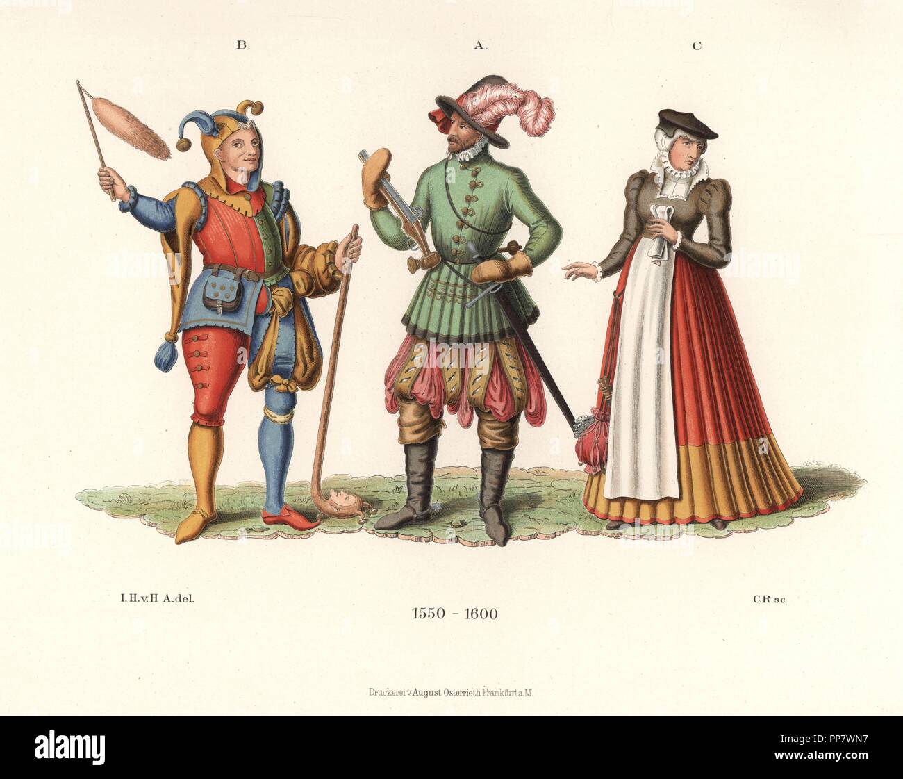 Knight (reiter) with wheel-lock pistol and harem pants A, jester with ...