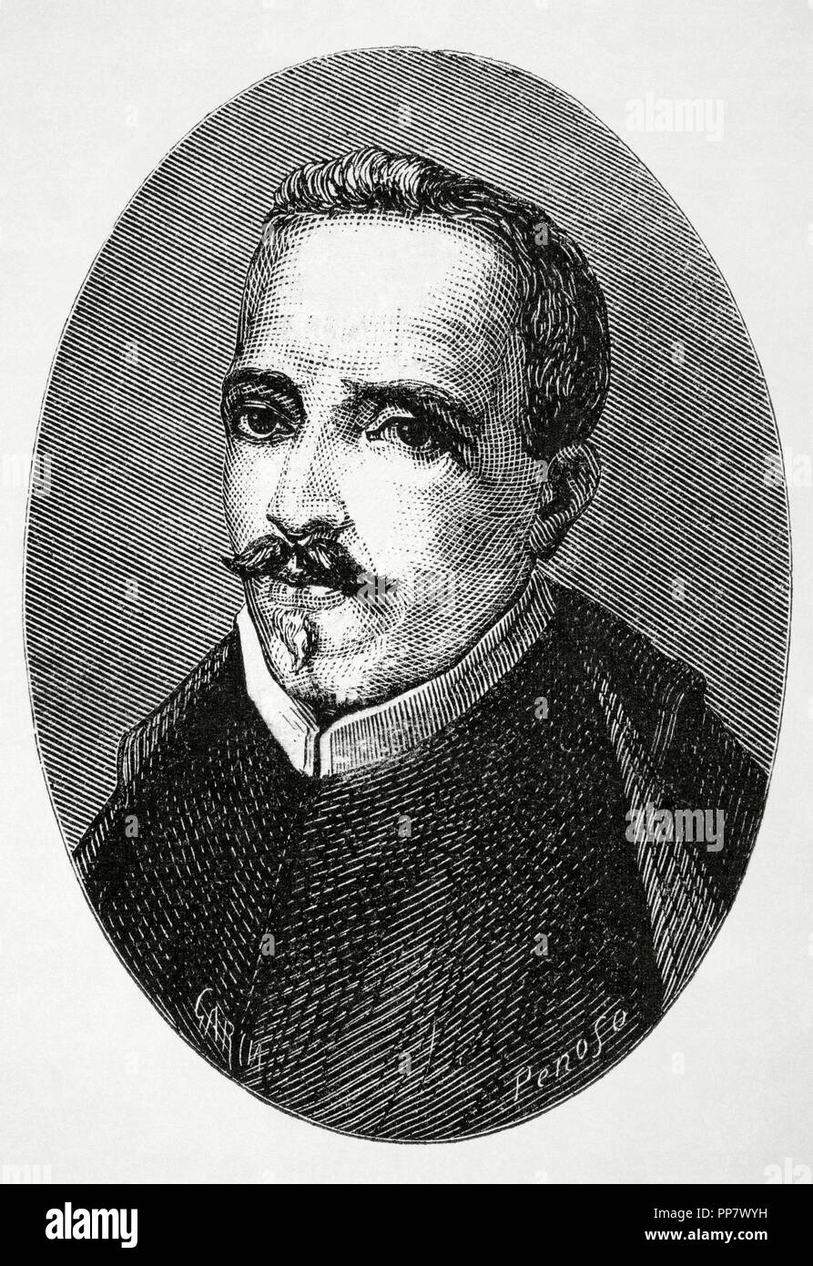 Garcilaso de la Vega (1501-1536). Spanish poet. Engraving by Penoso ...