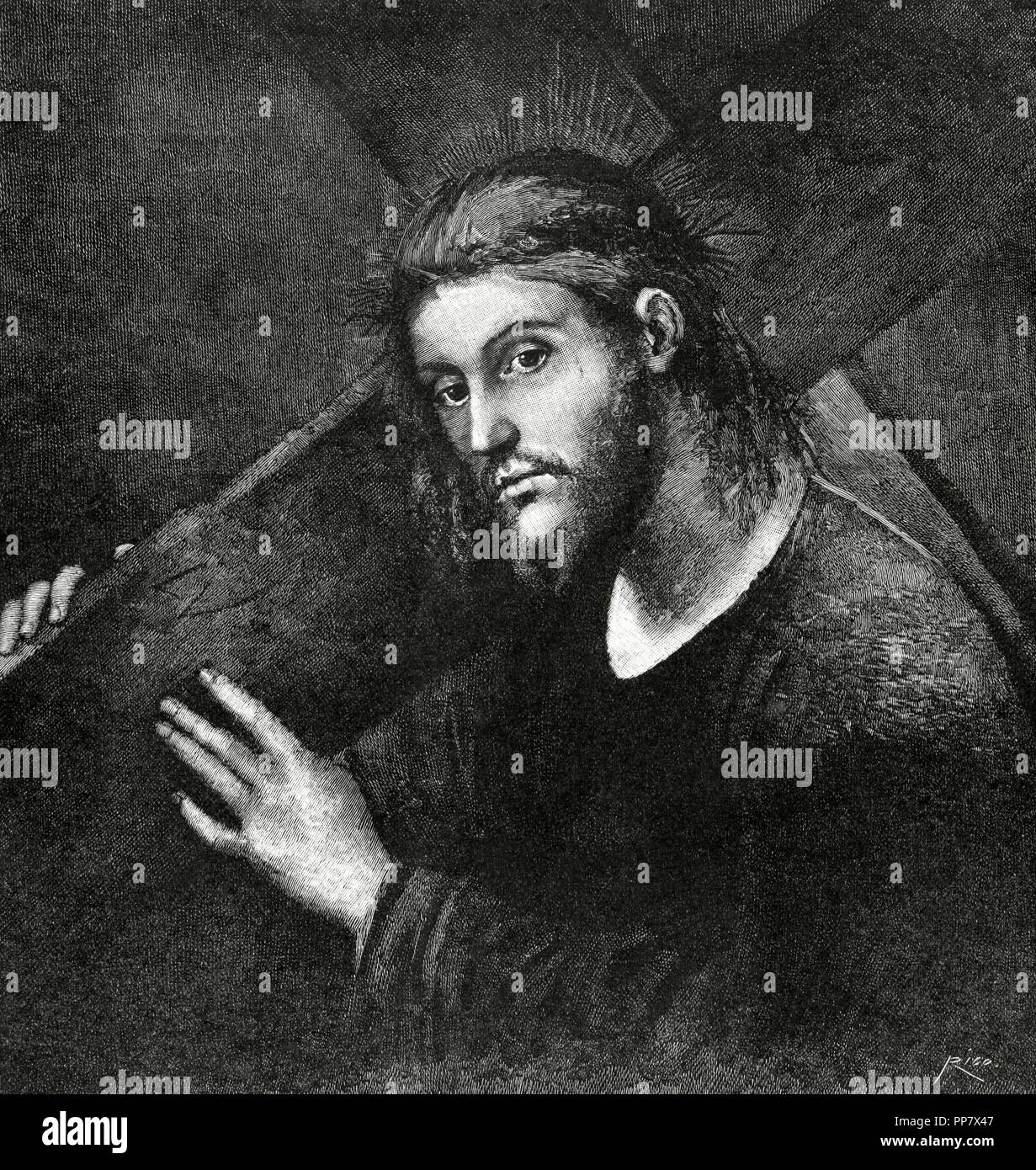 Christ Carrying the Cross on his way to his crucifixion. Engraving by ...