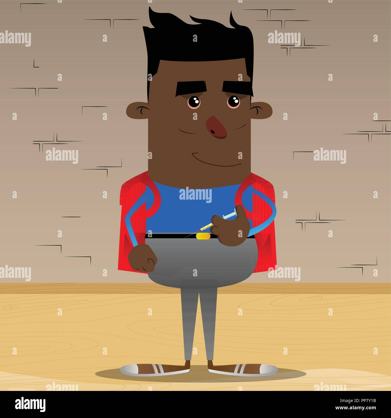 Schoolboy with medical injection in hand. Vector cartoon character ...