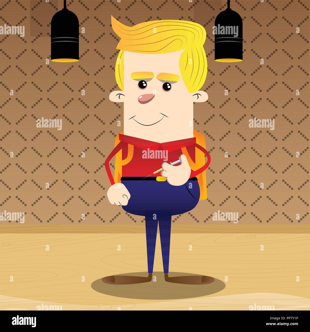 Schoolboy with medical injection in hand. Vector cartoon character ...